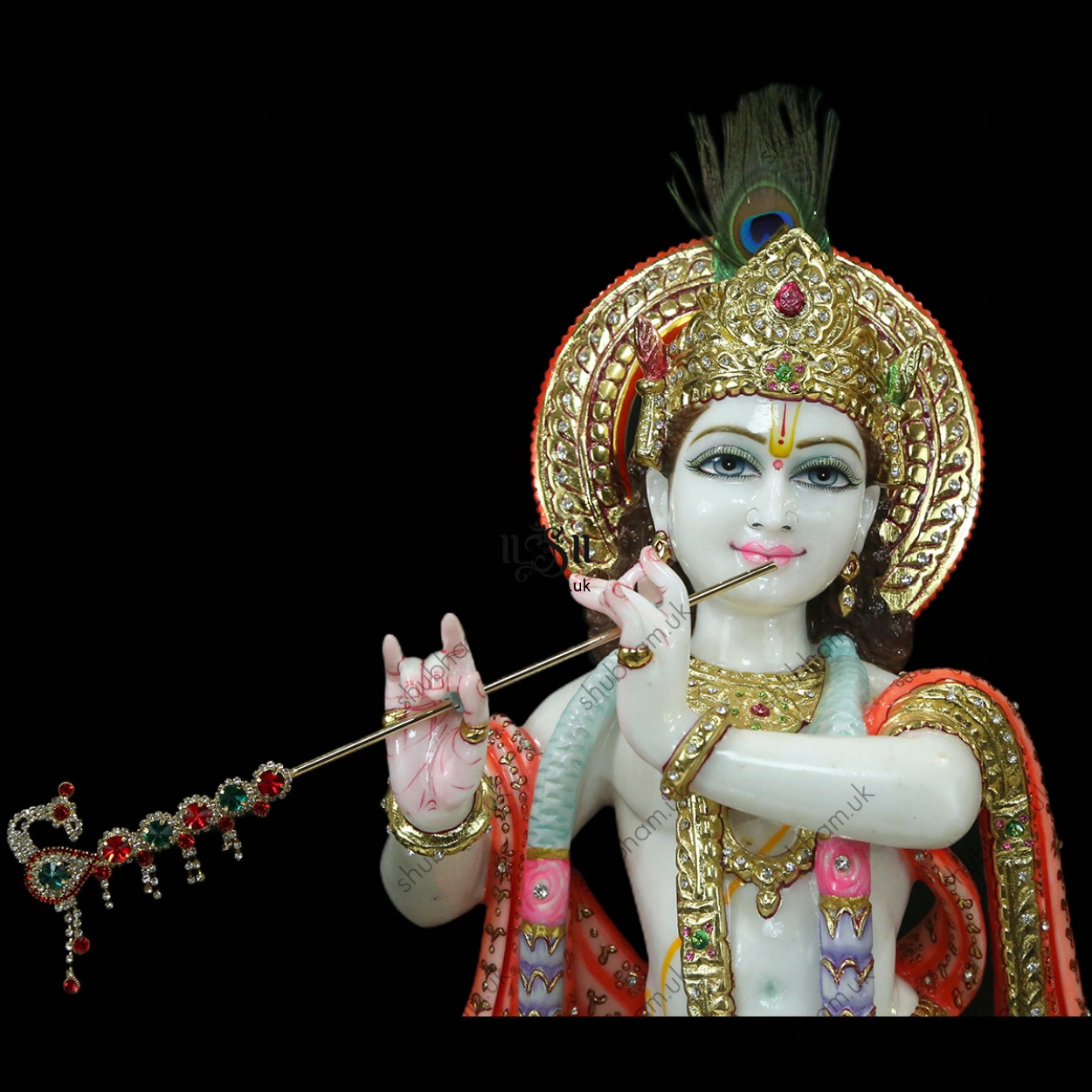 Pure White Marble Beautiful God Krishna Statue - 30 inch