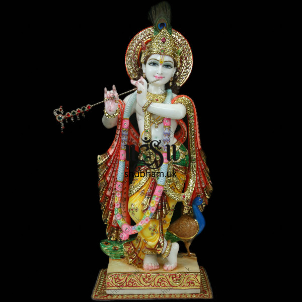 Krishna Murti - Pure White Makrana Marble Krishna idol