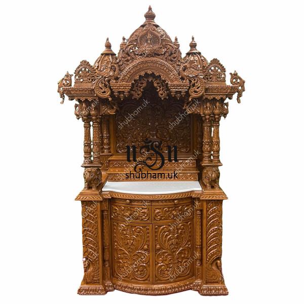 Engraved Beautifully Teak Wood Temple by Shubham Crafts UK