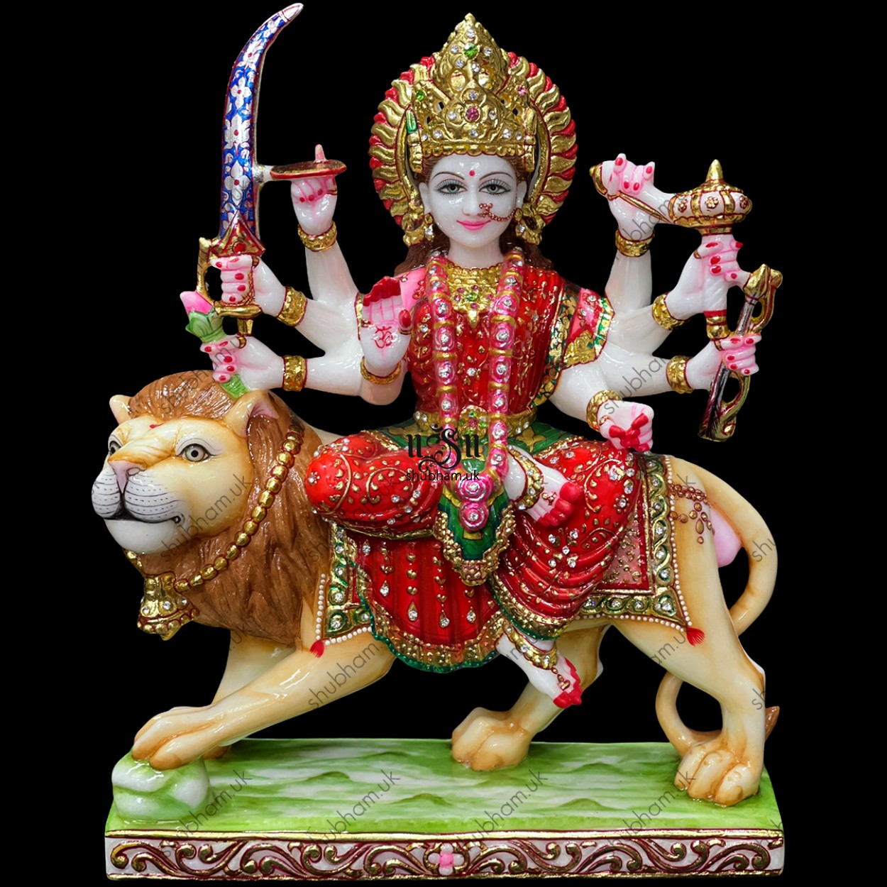 Elegant Durga Mata Idol Murti in Gorgeous Red Saree in Marble Stone in ...