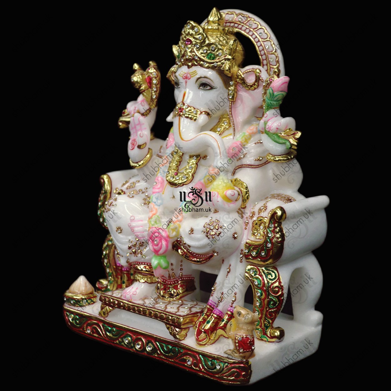 White Marble Hand Carved Ganeshji Murti - 15 inch - by Shubham Crafts UK