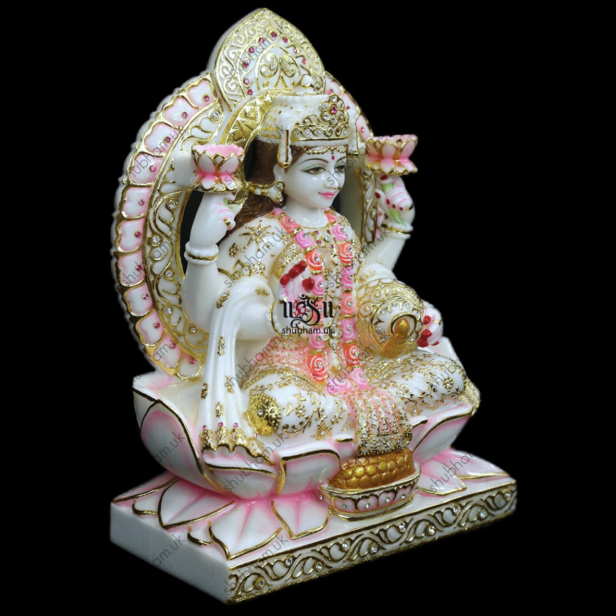 Hand Crafted Laxmi Mata Seated on Lotus Sinhasan Murti - 15 inch by ...