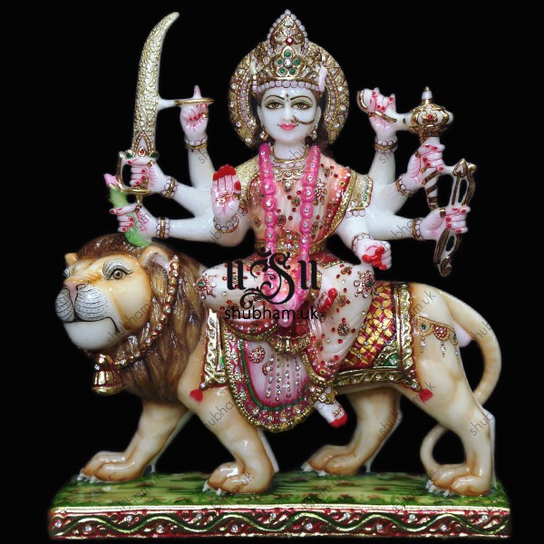 Durga Mata Murti - Pure White Makrana Marble Durga Mata idol