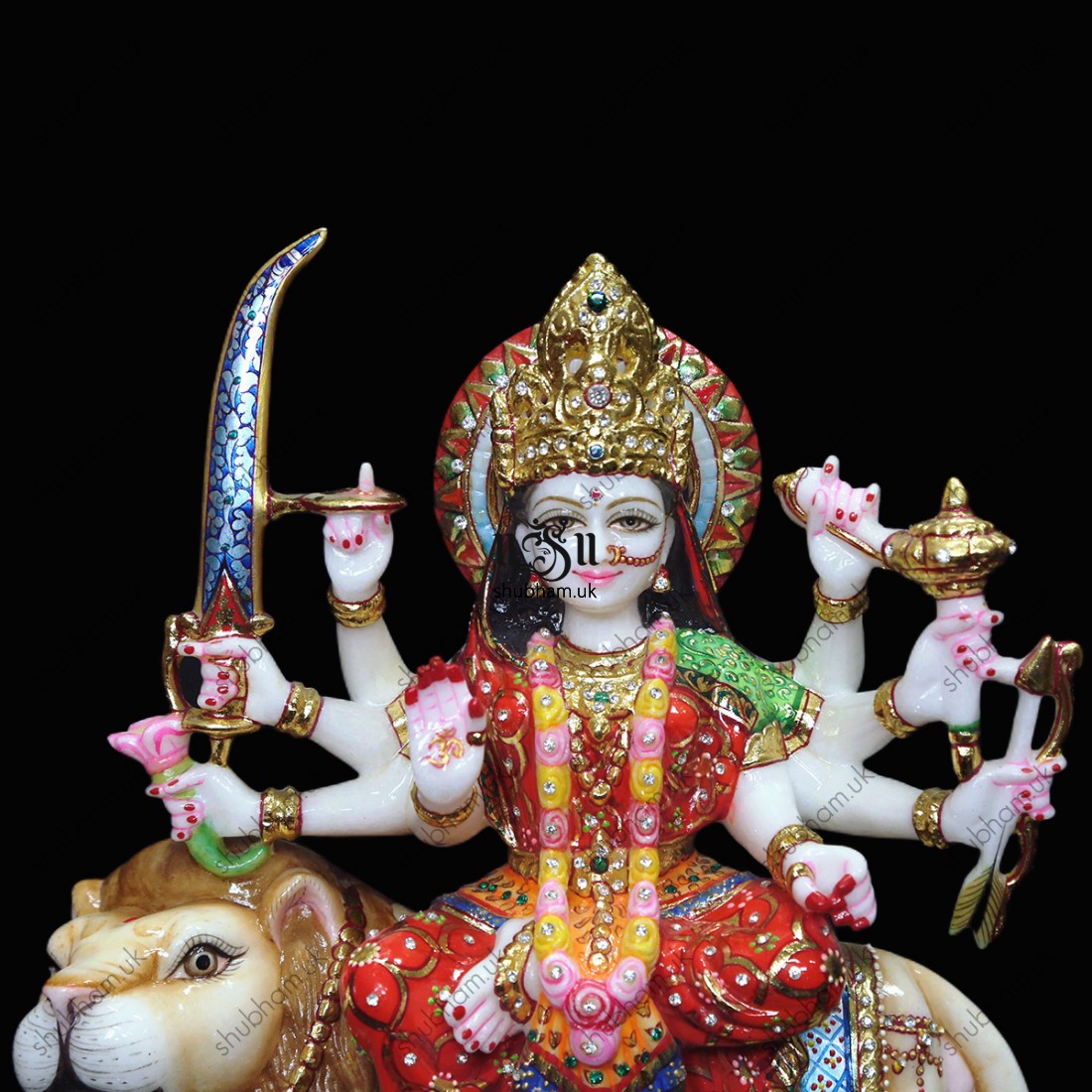 Marble Durga Mata Murti with Painting - 15 inch