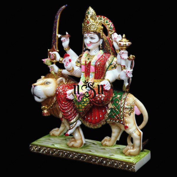 Durga Mata Murti - Pure White Makrana Marble Durga Mata idol