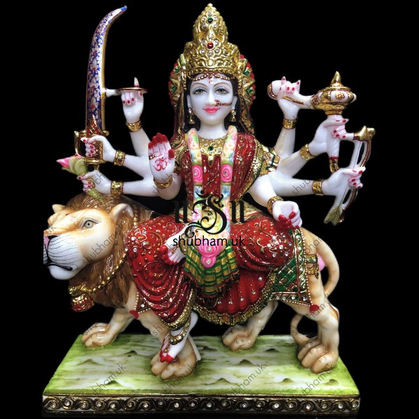 Durga Mata Murti - Pure White Makrana Marble Durga Mata idol
