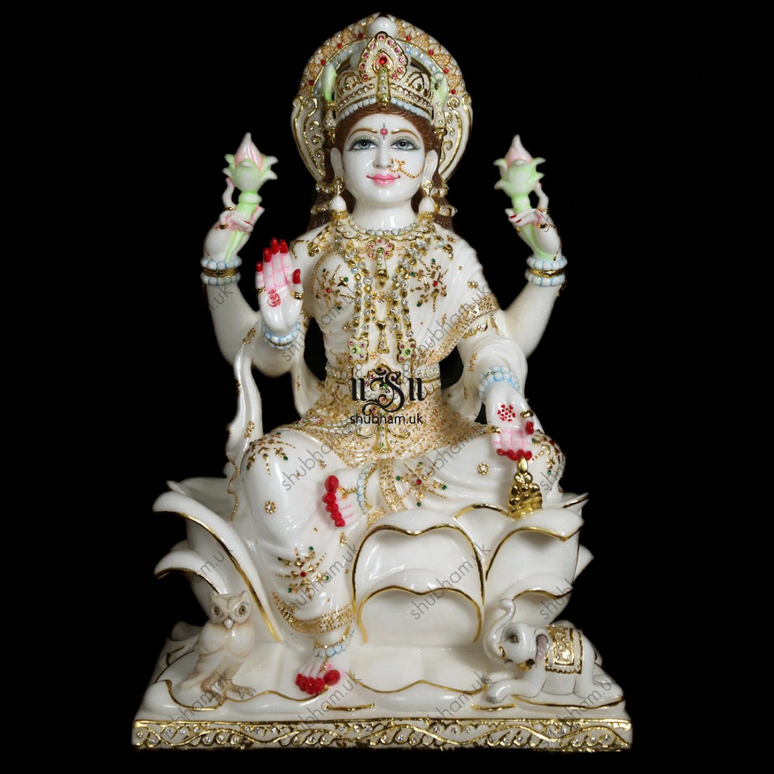 Exquisitely Crafted Pure White Marble Laxmi Mata Murti - 24 inch